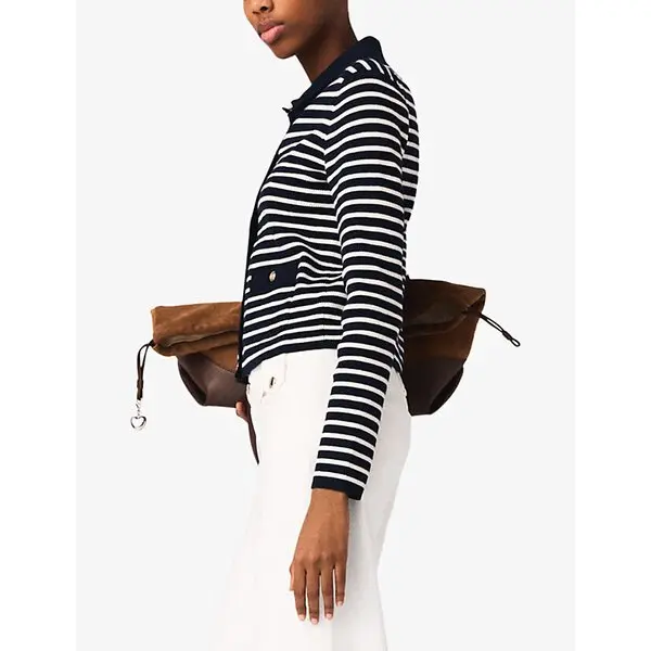 Maje Striped Polo-collar Knitted Cardigan