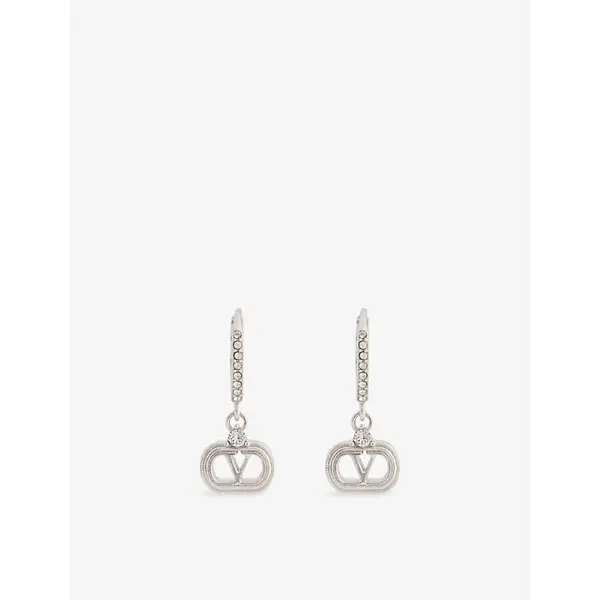 Valentino Garavani Vlogo Signature Oval Strass Drop Hoop Earrings - Rhodium/crystal