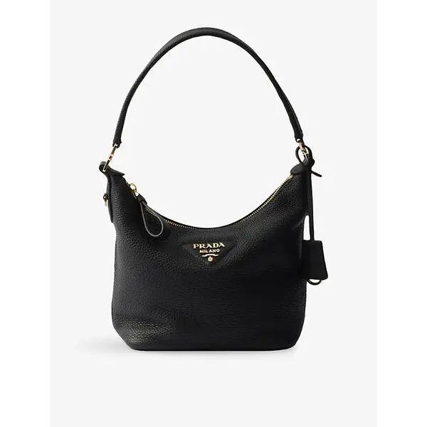 Prada Logo-embroidered Leather Shoulder Bag