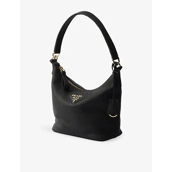 Prada Logo-embroidered Leather Shoulder Bag