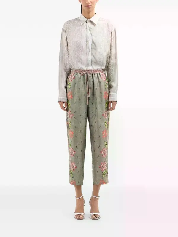 PIERRE-LOUIS MASCIA Floral Print Silk Drawstring Trousers