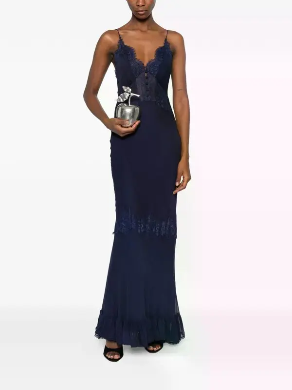 SELF-PORTRAIT Lace Detail Maxi Dress - Blue
