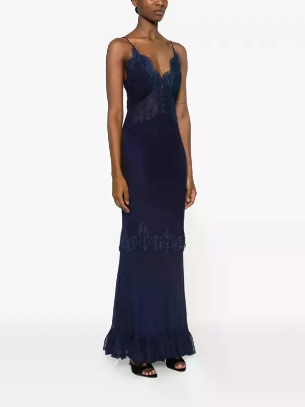 SELF-PORTRAIT Lace Detail Maxi Dress - Blue