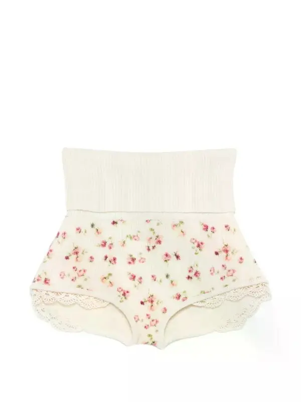 Magda Butrym Floral Print Lace Shorts - Neutrals
