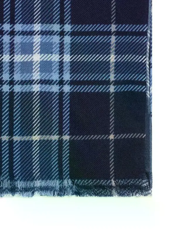 Eric Bompard Tartan Fringed Scarf - Blue