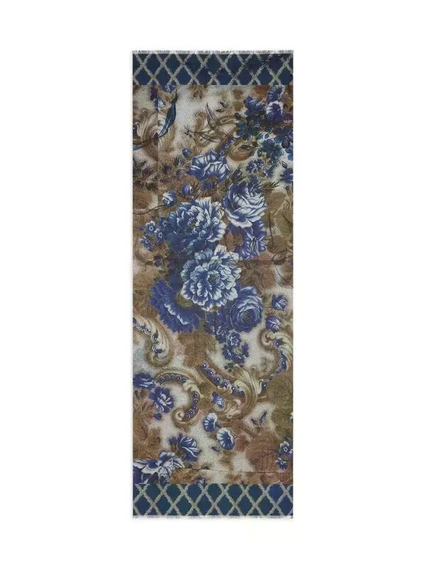 PIERRE-LOUIS MASCIA Hawnbci Floral-print Scarf - Blue
