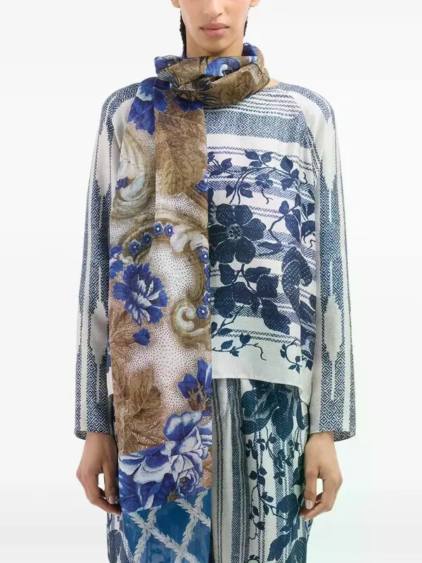 PIERRE-LOUIS MASCIA Hawnbci Floral-print Scarf - Blue