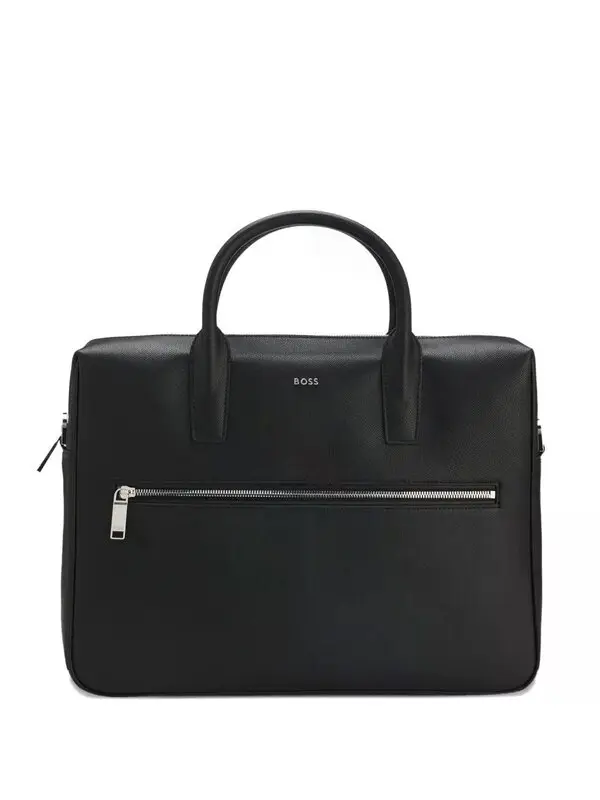BOSS Leather Zip Laptop Bag - Black