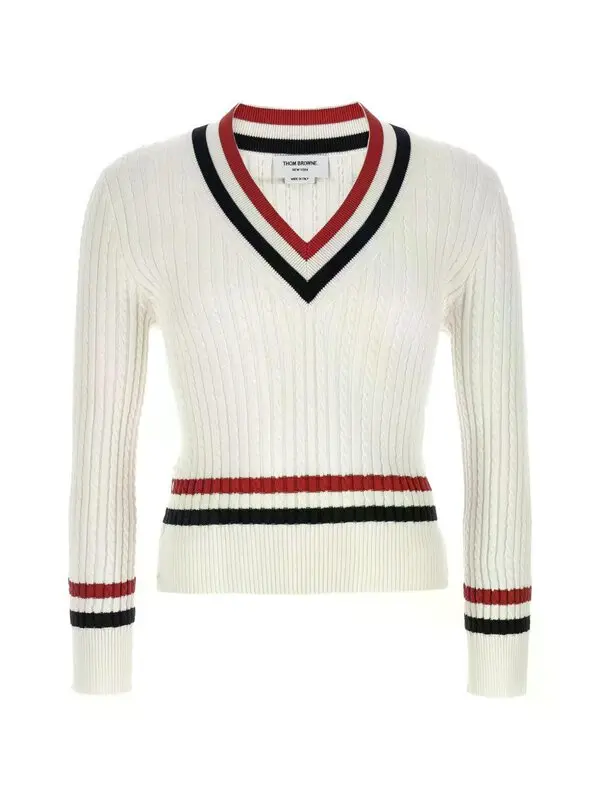 Thom Browne V-neck Cotton Sweater - White