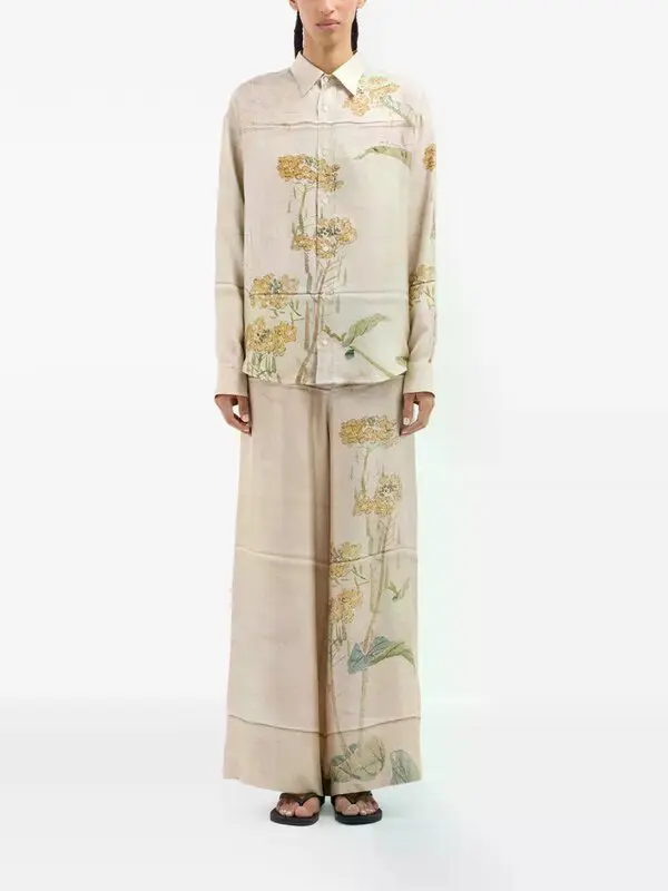 PIERRE-LOUIS MASCIA Floral-print Button-up Shirt - Neutrals