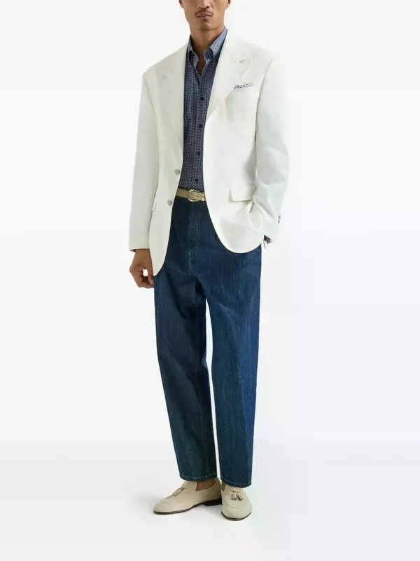 Brunello Cucinelli Flower-print Button-down Collar Shirt - Blue