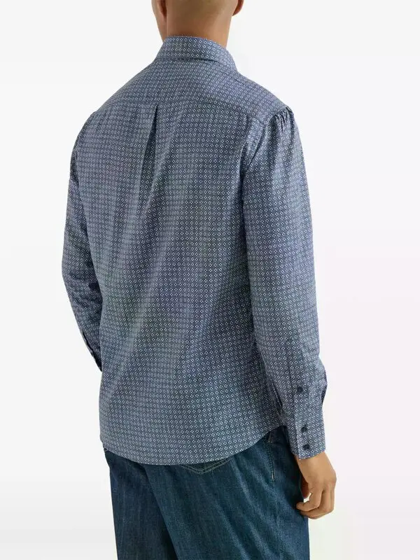 Brunello Cucinelli Flower-print Button-down Collar Shirt - Blue