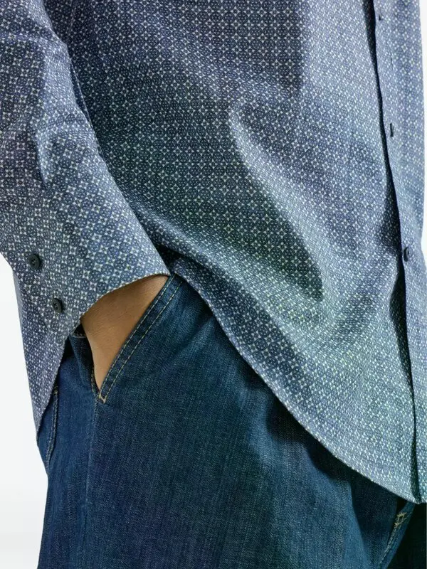 Brunello Cucinelli Flower-print Button-down Collar Shirt - Blue