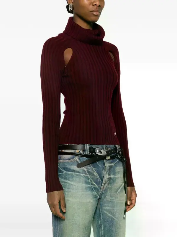 Blumarine Turtleneck Ribbed Knit Sweater