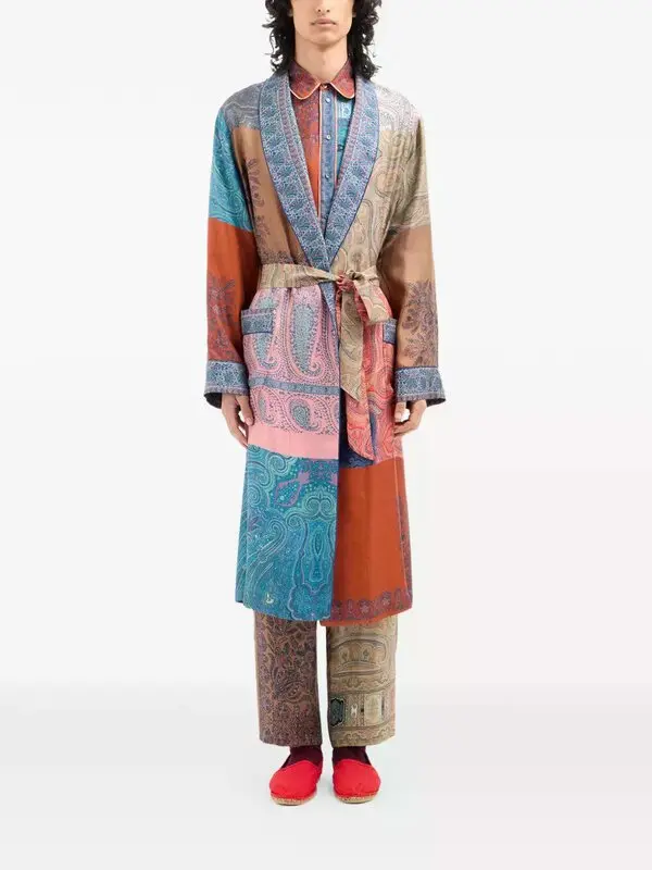 PIERRE-LOUIS MASCIA Patchwork-print Silk Coat