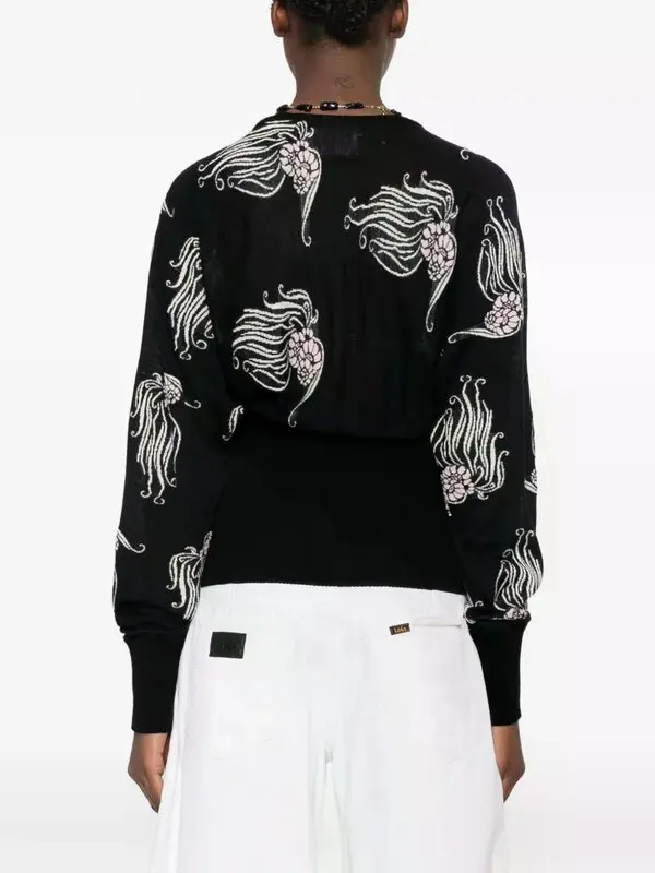 La DoubleJ Floral Print V-neck Sweater