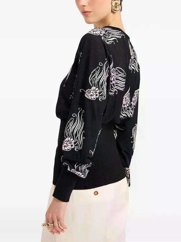 La DoubleJ Floral Print V-neck Sweater