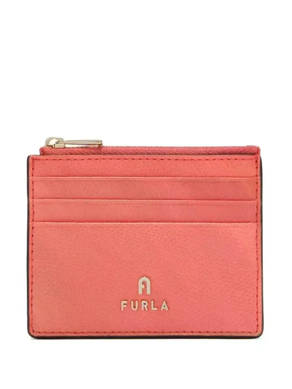 Furla Camelia Textured Logo Card Case Wallet - Orange