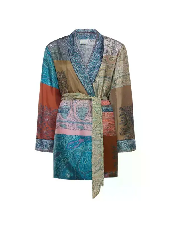 PIERRE-LOUIS MASCIA Belted Paisley-print Kimono - Blue