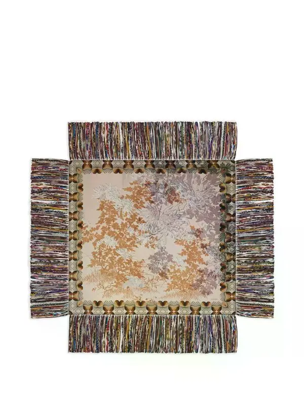 PIERRE-LOUIS MASCIA Abstract-print Fringed Scarf - Neutrals