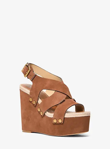 Michael Kors Raven Studded Suede Wedge Sandal - Brown