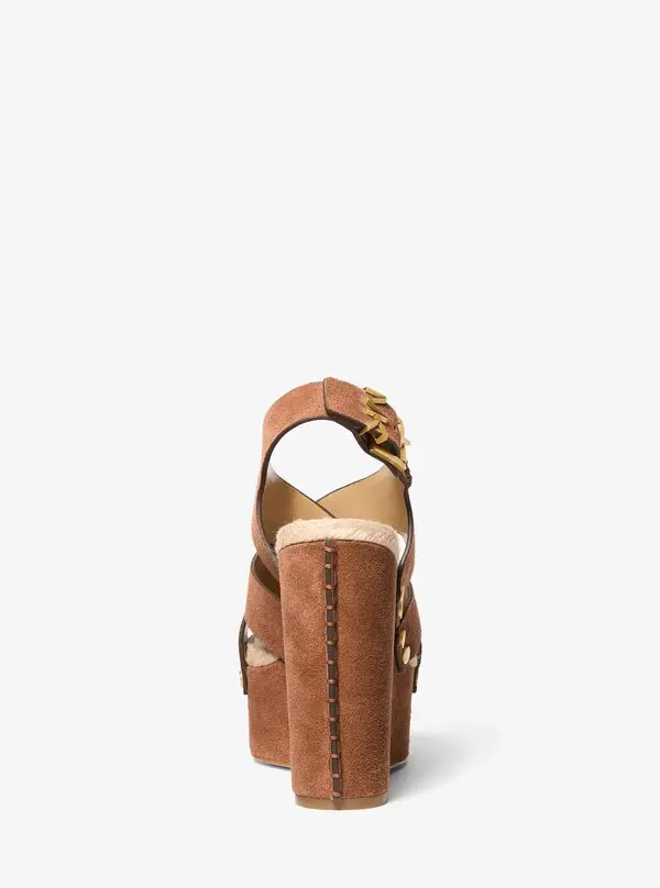 Michael Kors Raven Studded Suede Wedge Sandal - Brown