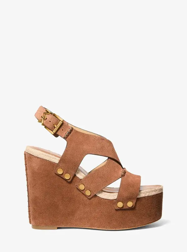 Michael Kors Raven Studded Suede Wedge Sandal - Brown