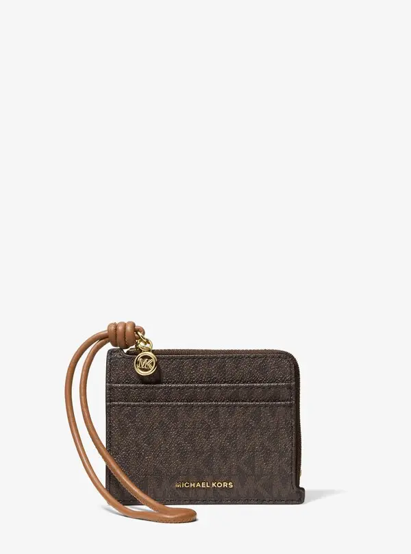 Michael Kors Jet Set Small Signature Logo Card Case Wristlet In By - Brown