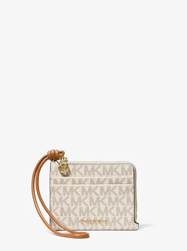 Michael Kors Jet Set Small Signature Logo Card Case Wristlet In By - Natural