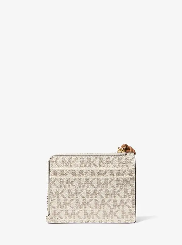 Michael Kors Jet Set Small Signature Logo Card Case Wristlet In By - Natural