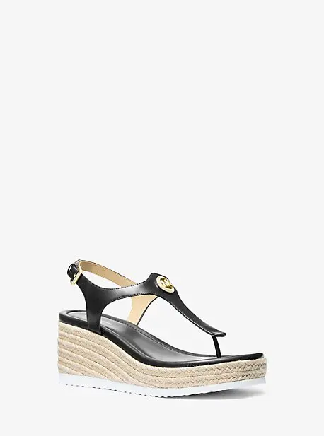 Michael Kors Leather Thong Wedge Sandal - Black