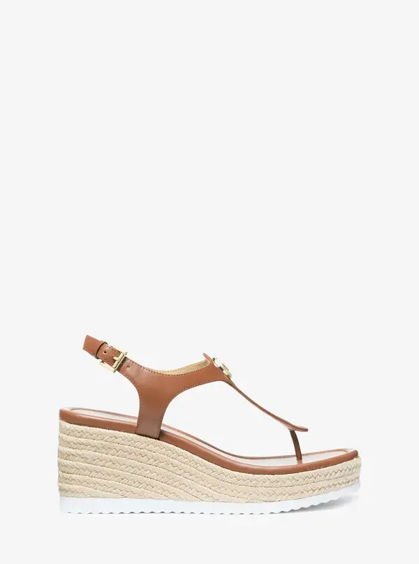 Michael Kors Leather Thong Wedge Sandal - Brown