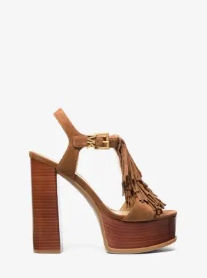 Michael Kors Indra Fringed Suede Platform Sandal - Brown