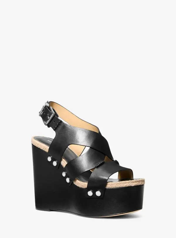 Michael Kors Raven Studded Leather Wedge Sandals - Black
