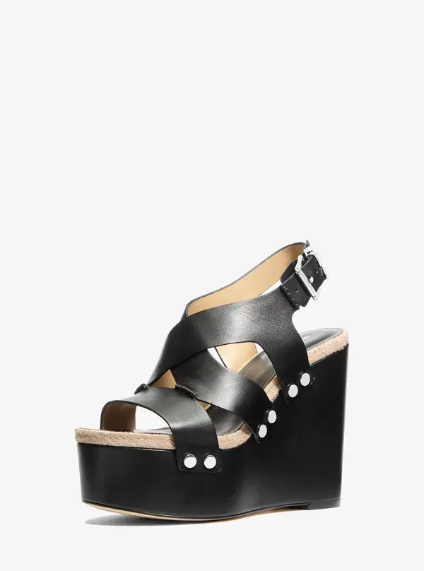 Michael Kors Raven Studded Leather Wedge Sandals - Black
