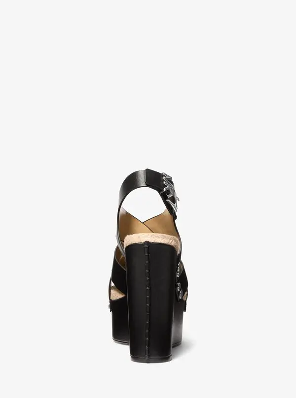 Michael Kors Raven Studded Leather Wedge Sandals - Black