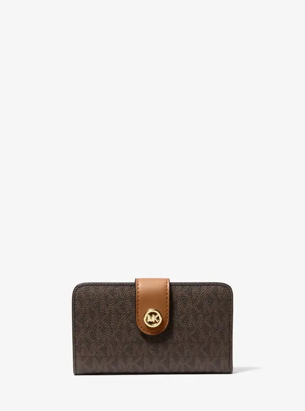 Michael Kors Mk Pop Charm Medium Signature Logo Wallet In By - Brown