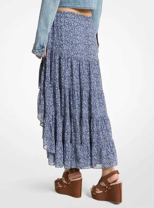 Michael Kors Floral Print Georgette High-low Skirt