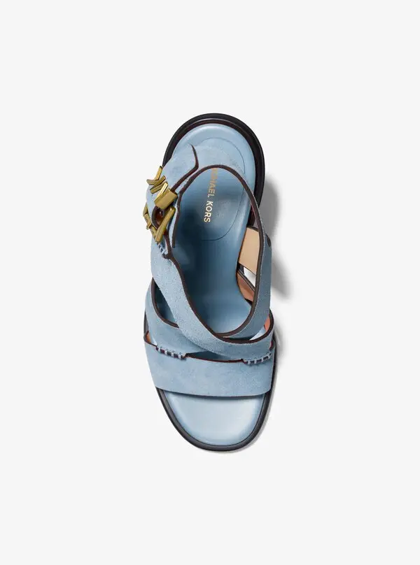 Michael Kors Raven Suede Crossover Block Heel Sandal - Blue