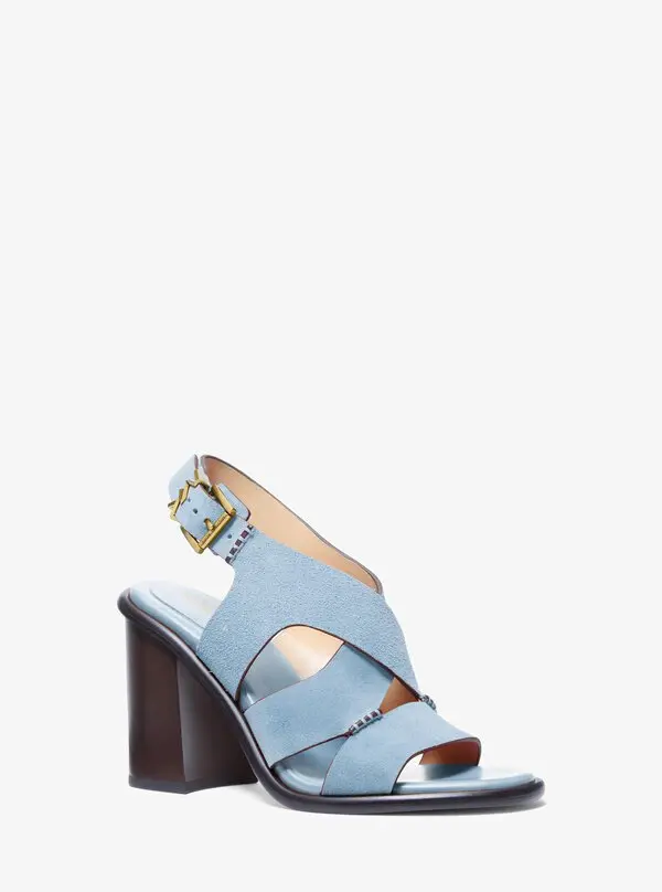 Michael Kors Raven Suede Crossover Block Heel Sandal - Blue