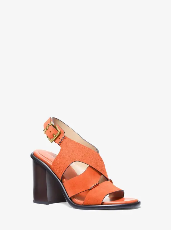 Michael Kors Raven Suede Block Heel Sandal - Orange