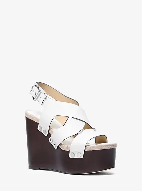 Michael Kors Raven Studded Leather Wedge Sandal - White