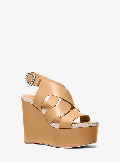 Michael Kors Raven Leather Wedge Sandal