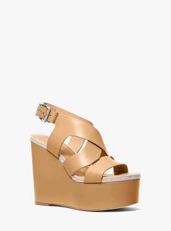 Michael Kors Raven Leather Wedge Sandal - Brown
