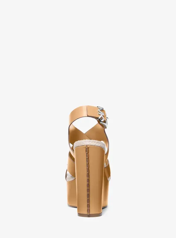 Michael Kors Raven Leather Wedge Sandal - Brown