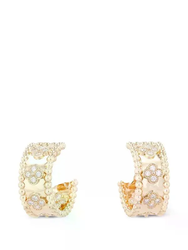 Van Cleef & Arpels 2020s Perlée Trèfle Diamond Hoop Earrings - Gold