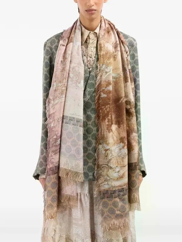 PIERRE-LOUIS MASCIA Floral Geometric Scarf - Neutrals
