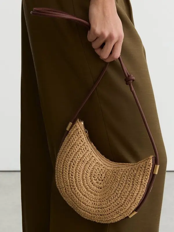 REISS Harriet Raffia-effect Half-moon Shoulder Bag - Natural