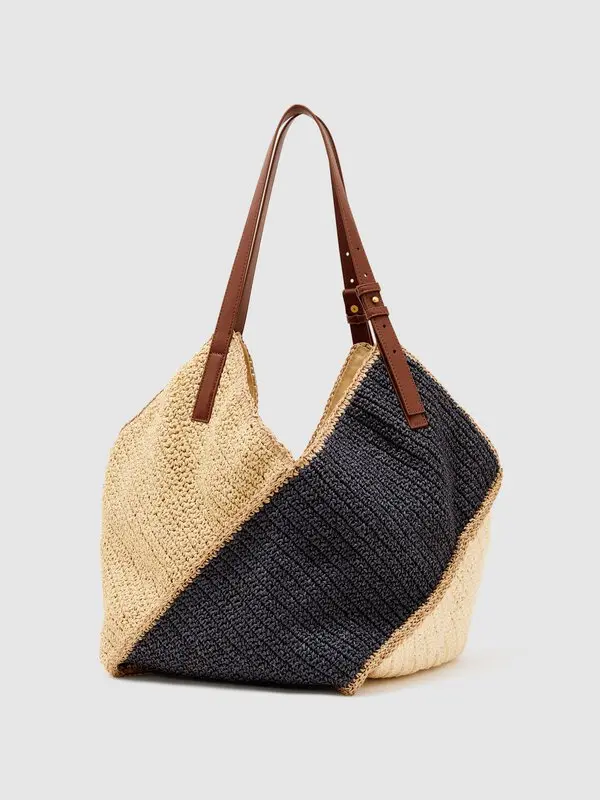 REISS Farrah Raffia-effect Tote Bag - Navy