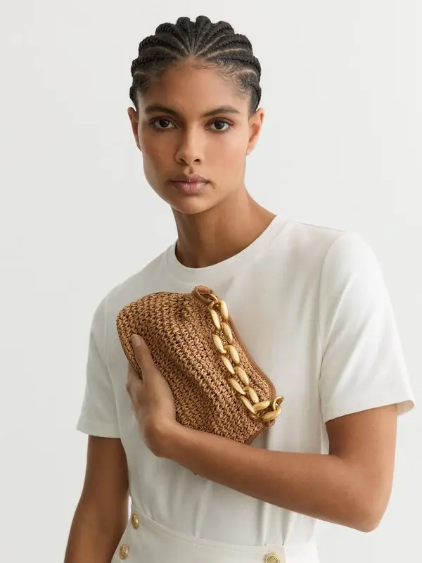 REISS Raffia-effect Chain Grab Bag